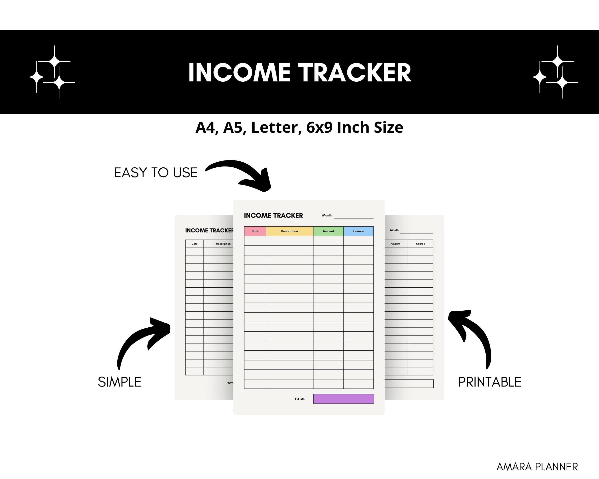 Income Tracker Log Printable Template, Personal / Household Income ...