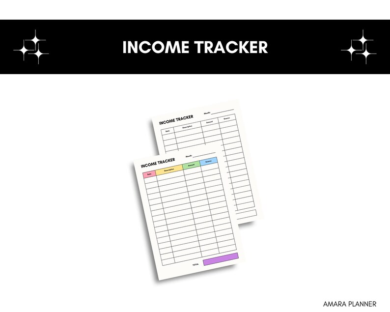 Income Tracker Log Printable Template, Personal / Household Income ...