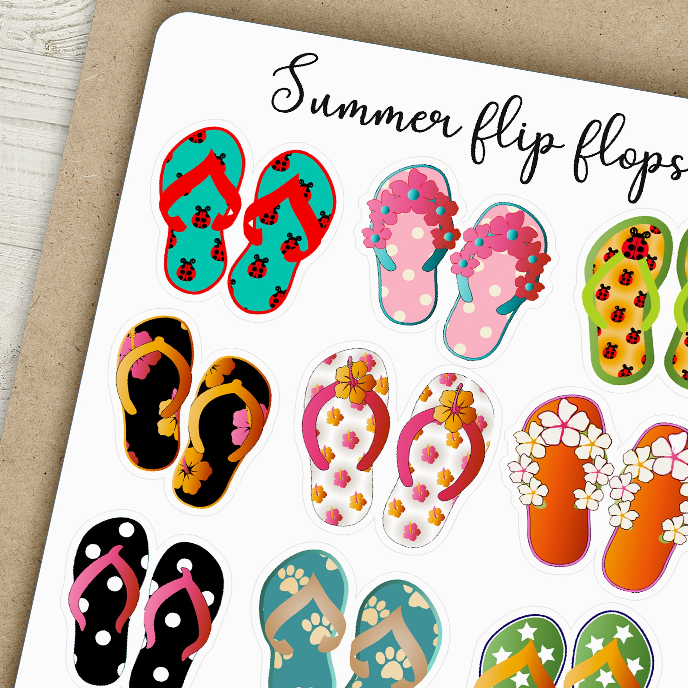 Stylish and Fun Flip Flop Sticker Pack for Scrapbooking Wall - Etsy