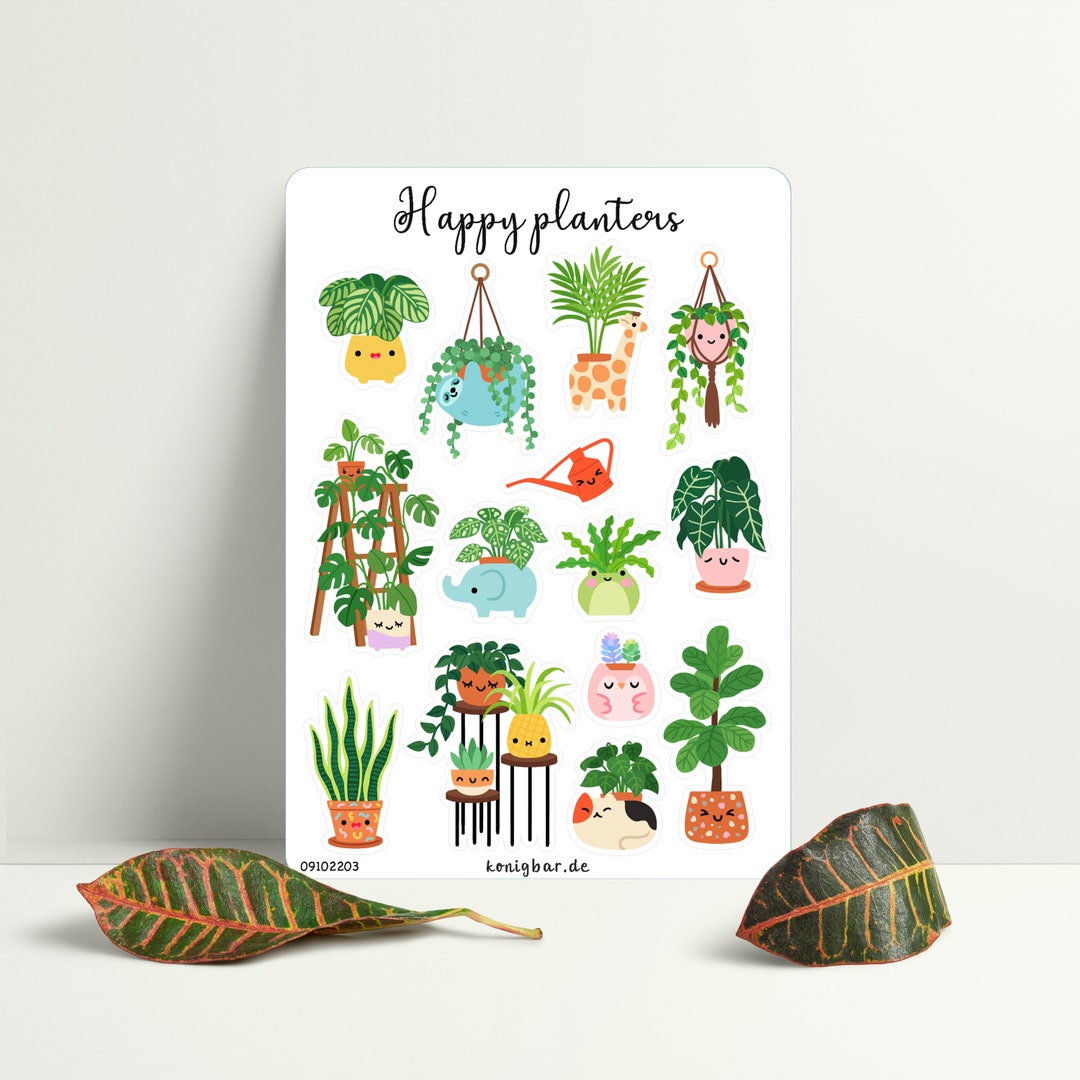Happy Planters Sticker Sheet: Kawaii Plant Stickers for Journaling and ...