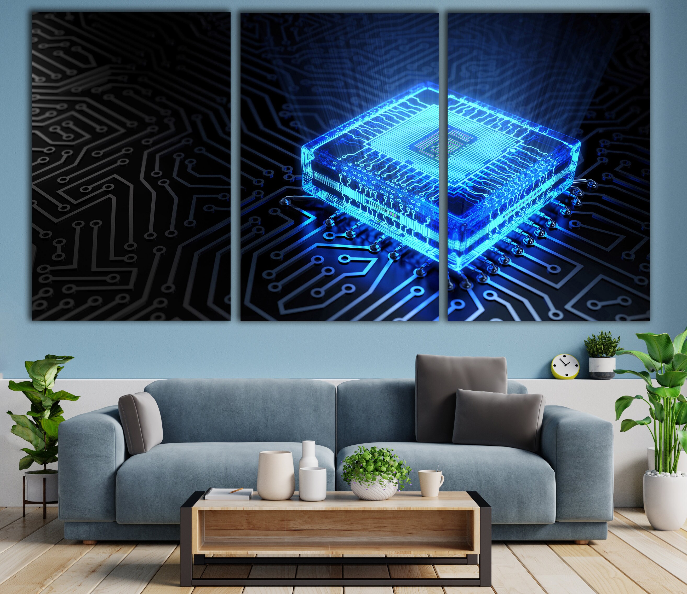 Blue Computer Processor Wall Decor Science Wall Art Colorful - Etsy