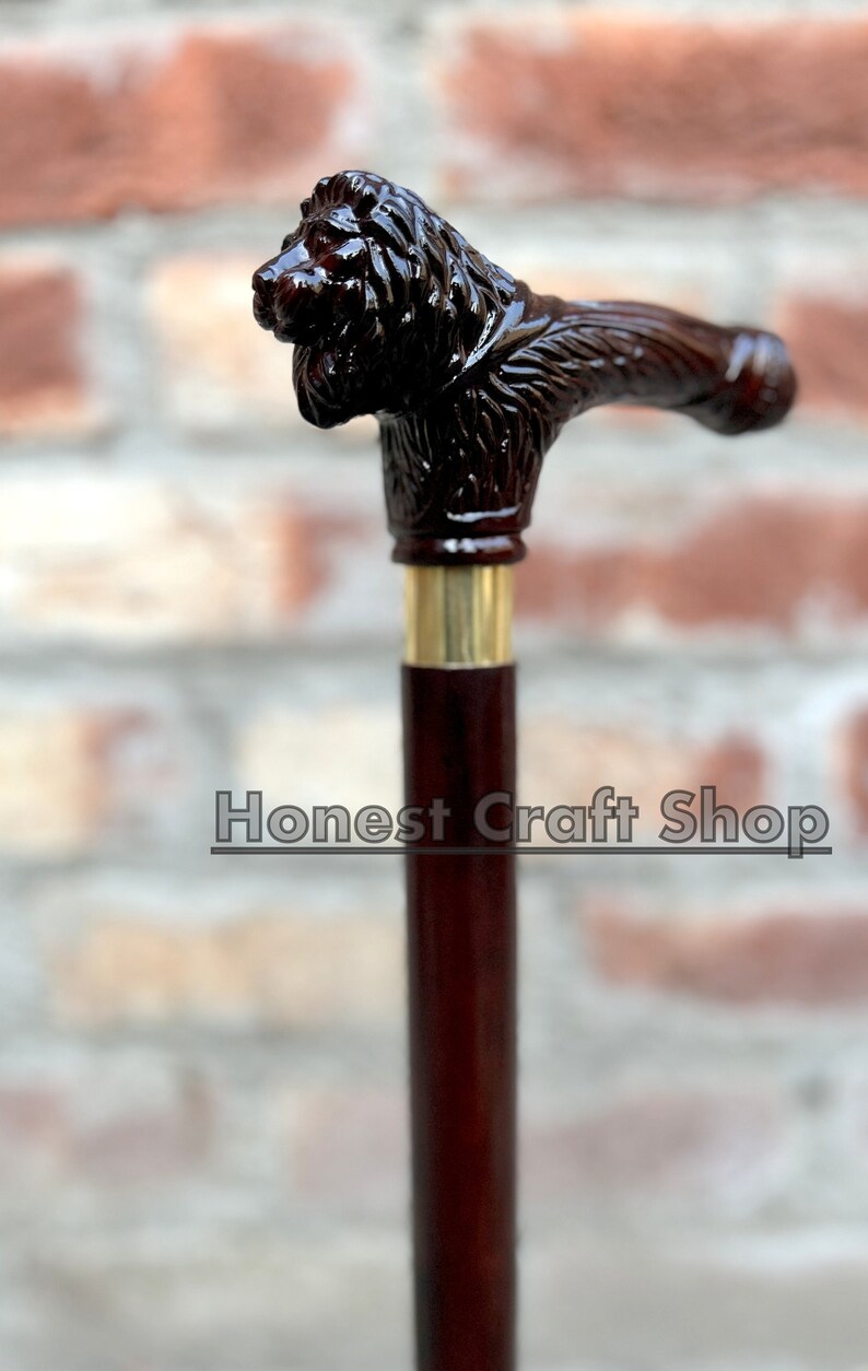 Lion Handle Wooden Walking Stick Handmade Carving Wooden Lion Animal ...