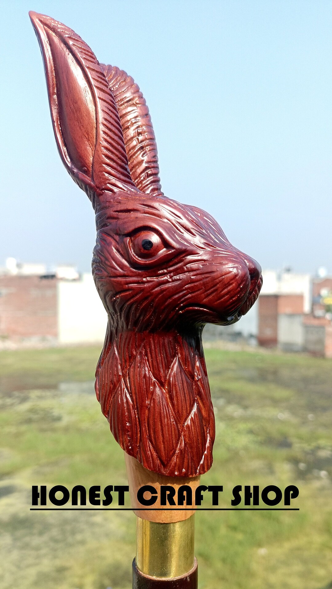 Rabbit Head Handle Wooden Walking Stick Handmade Rabbit Animal Walking ...