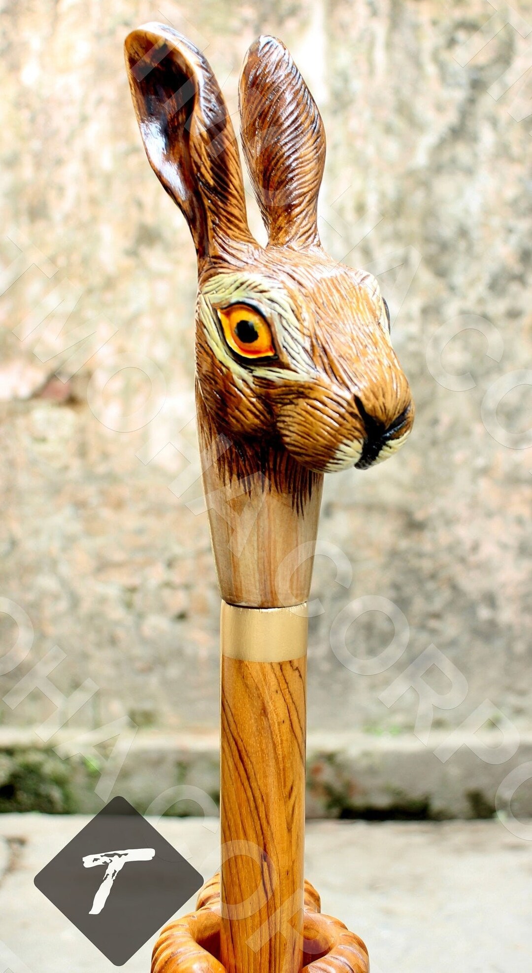 Rabbit Head Handle Wooden Walking Stick Handmade Rabbit Animal Walking ...