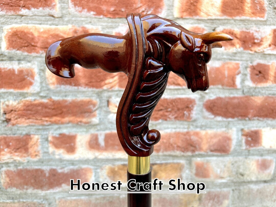 Bull Handle Wooden Walking Stick Handmade Carving Wooden Bull Animal ...