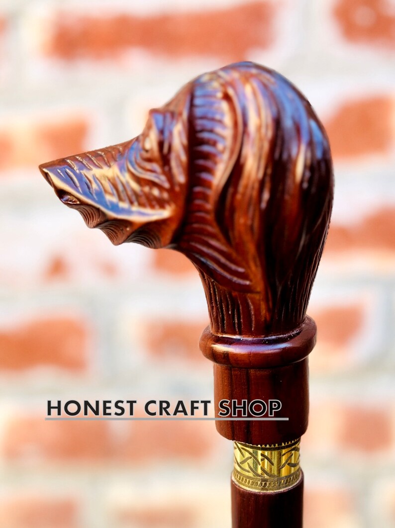 Dog Head Handle Wooden Walking Stick Wooden Carving Handmade Design Dog ...