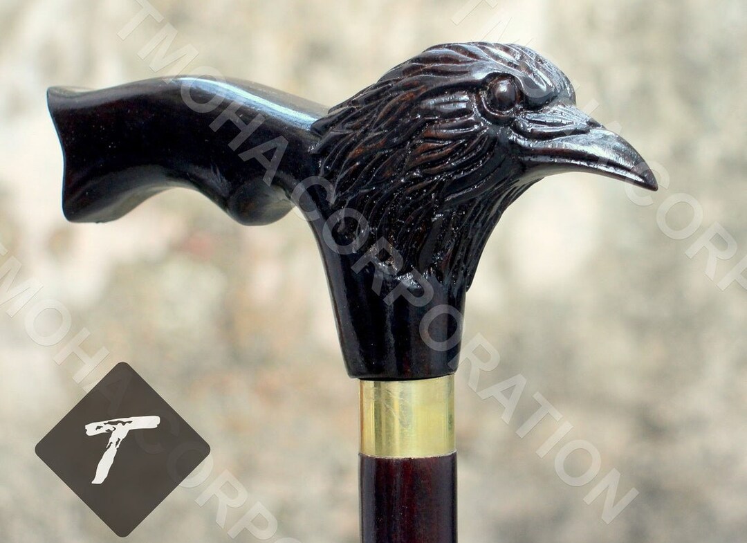 Handmade Ash Wood Walking Stick: Carved Crow Bird Handle - Etsy