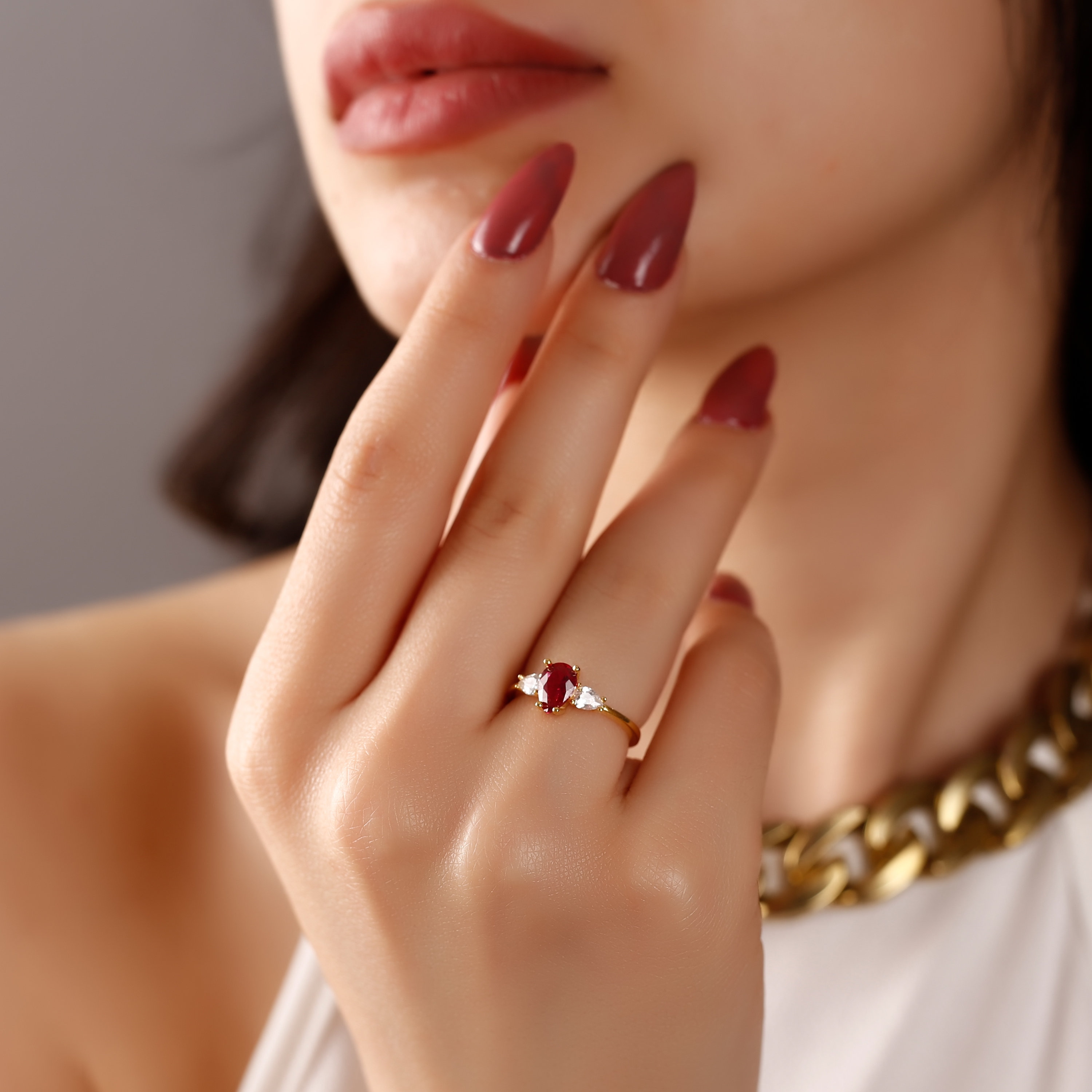 Drop Cut Ruby Gold Ring, 18k Ruby Engagement Ring, Solid Gold Ring, Engagement Gift for Her ...