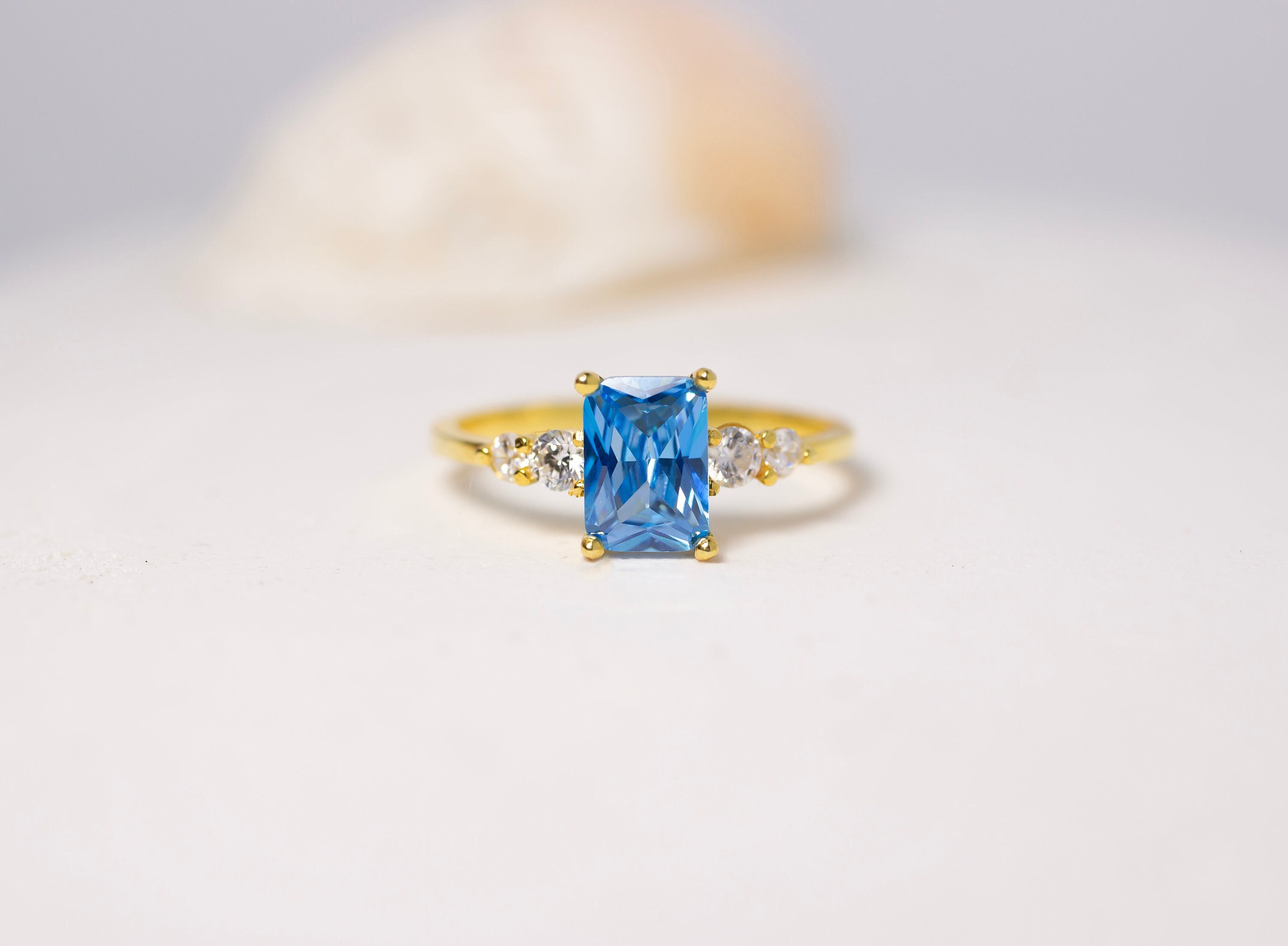 Octagon Cut Topaz Gold Ring, 18k Topaz Wedding Ring, Engagement Rings ...