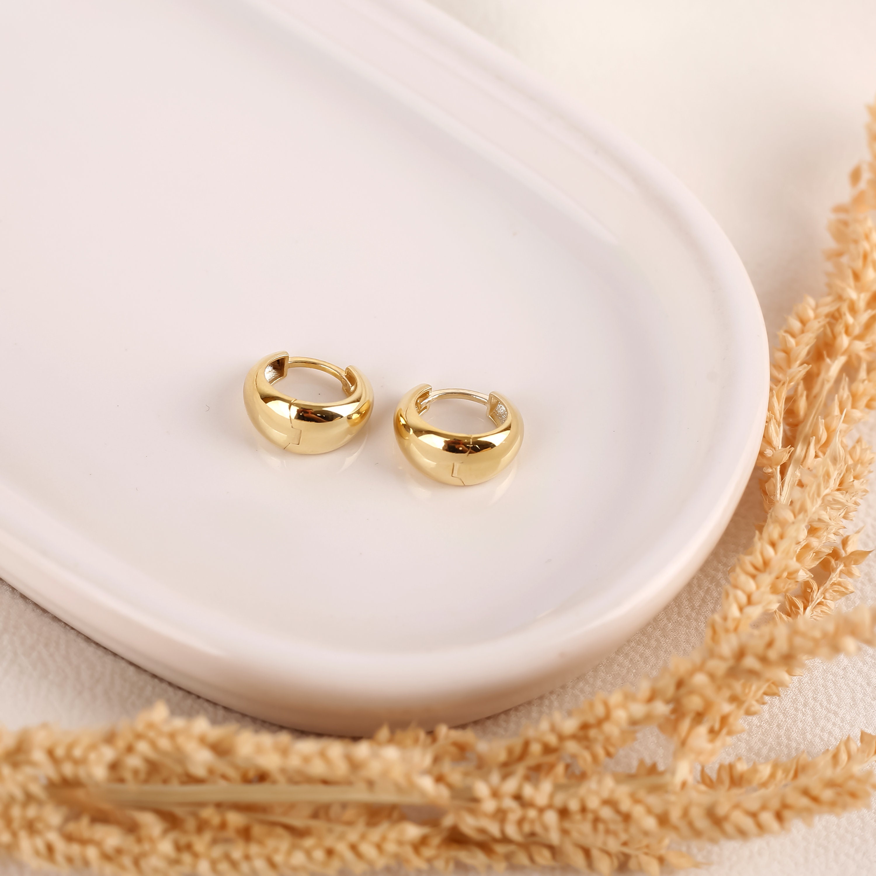 14k Gold Dome Hoop Earrings: 14mm Round Drop Hoops - Etsy