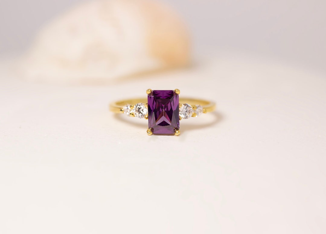 Octagon Amethyst Gold Ring, 18k Amethyst Engagement Ring, Solid Gold ...