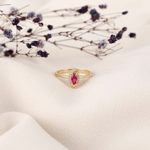 14k Marquise Cut Ruby Ring, 18k July Birthstone Ring, Solid Gold Ruby ...