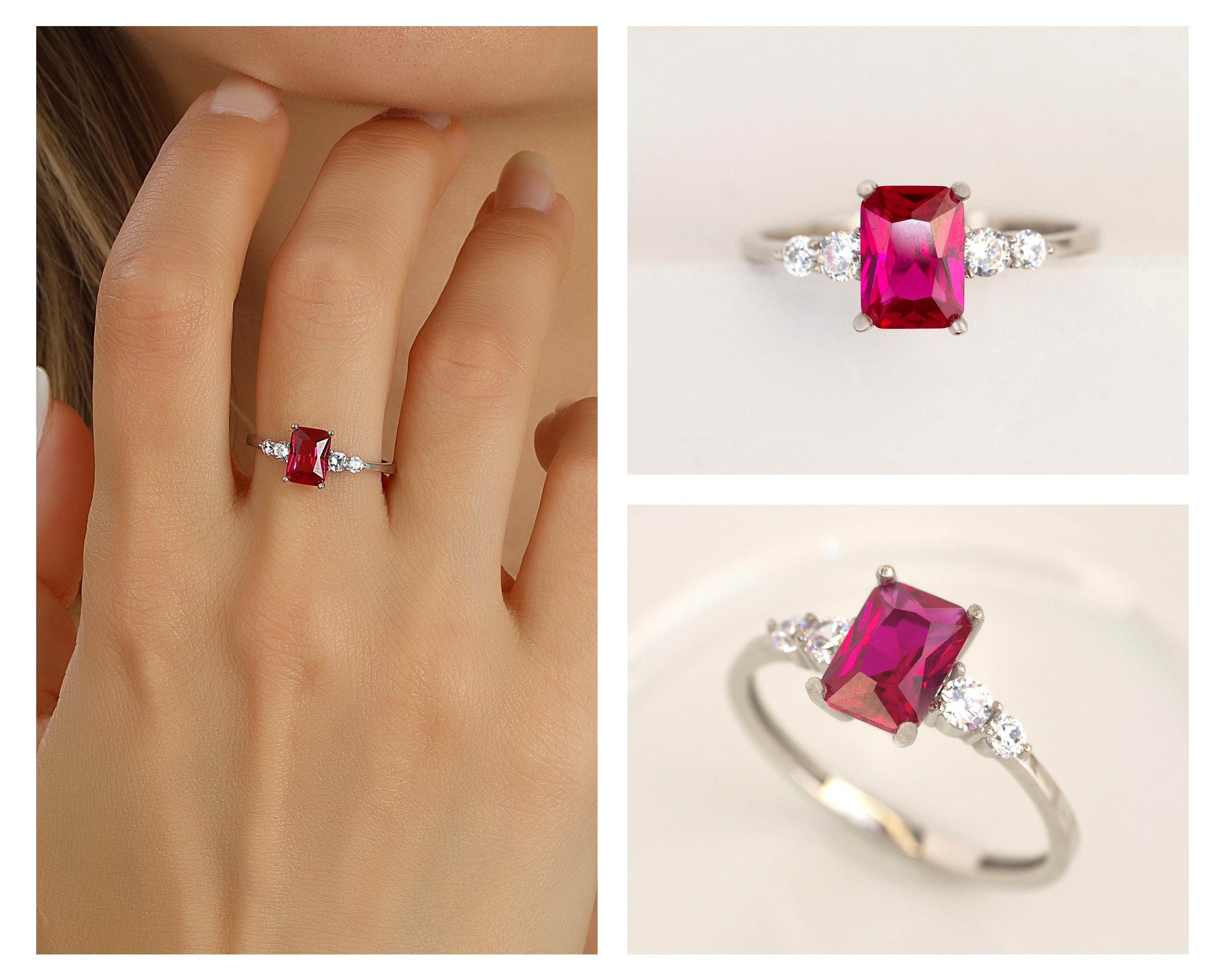 14k Gold Octagon Cut Ruby Ring, 18k Ruby Engagement Ring, 14k Solid ...