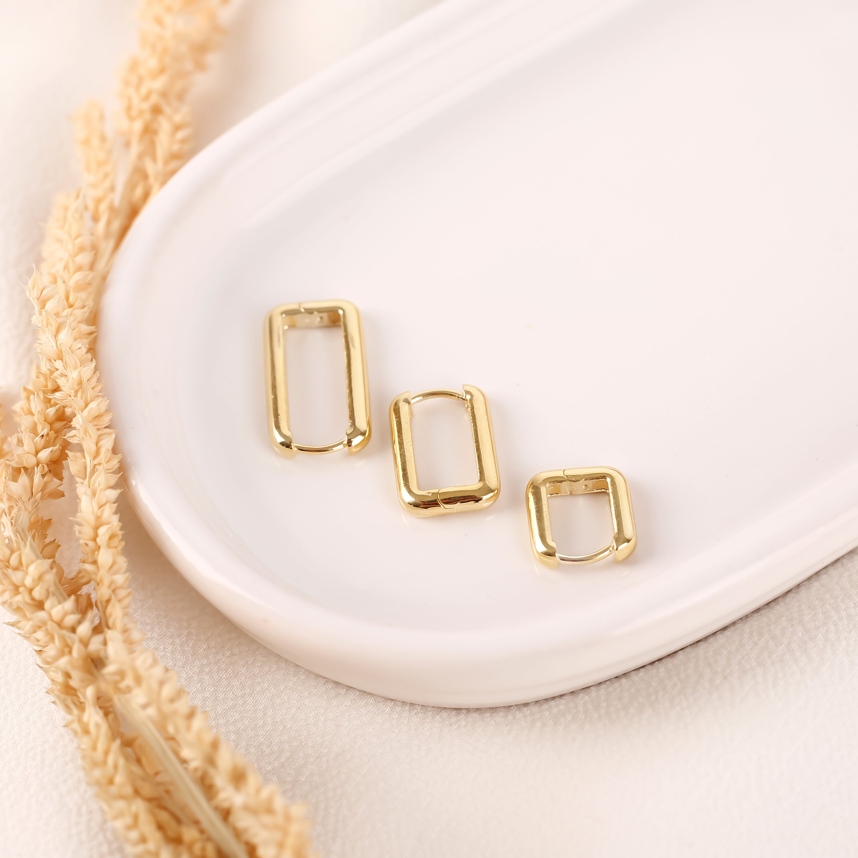 14k Solid Gold Square Hoop Earrings: Geometric Jewelry Gift - Etsy