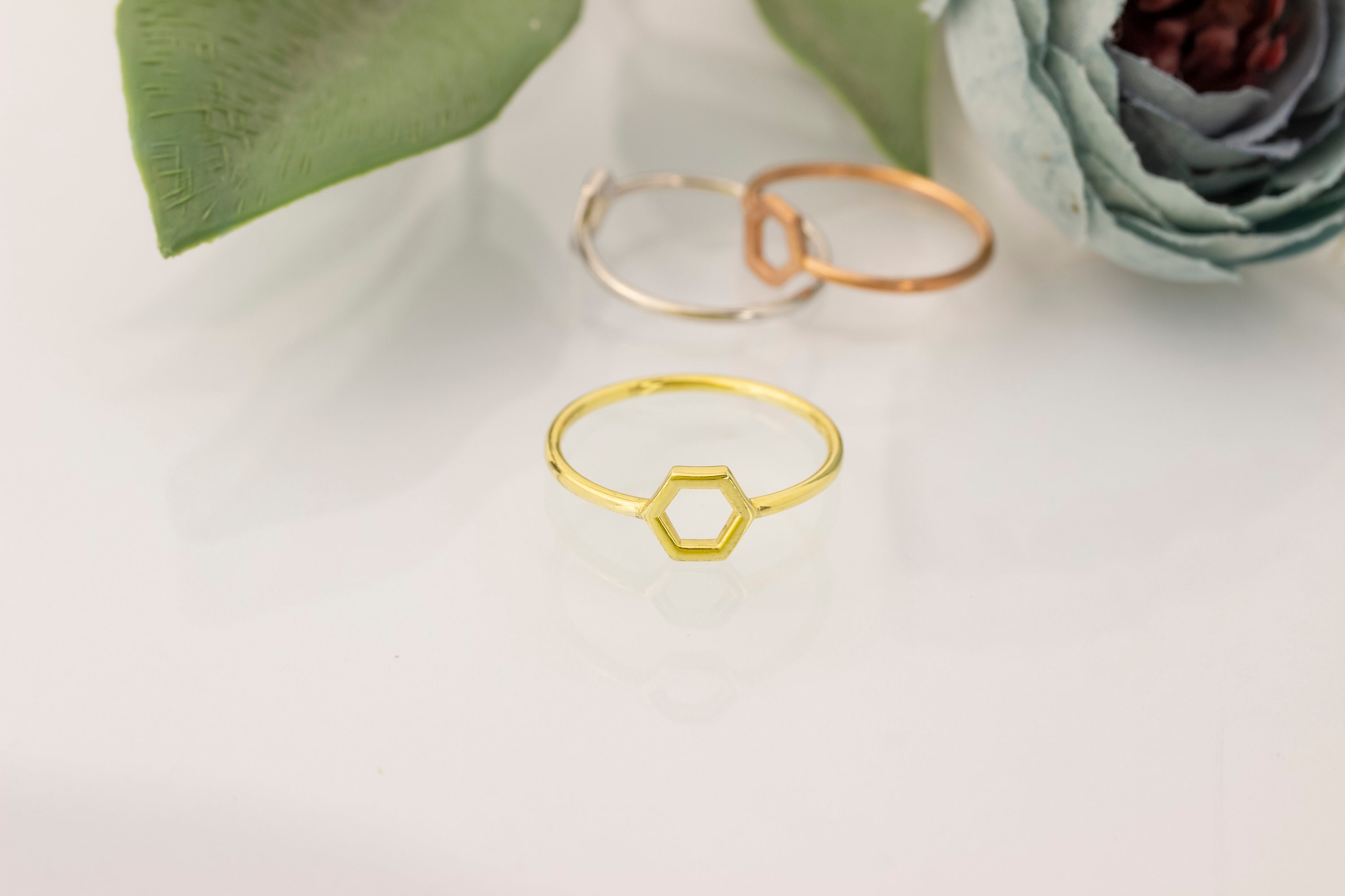 Hexagon Gold Ring 14k Gold Tiny Hexagon Ring Minimalist - Etsy