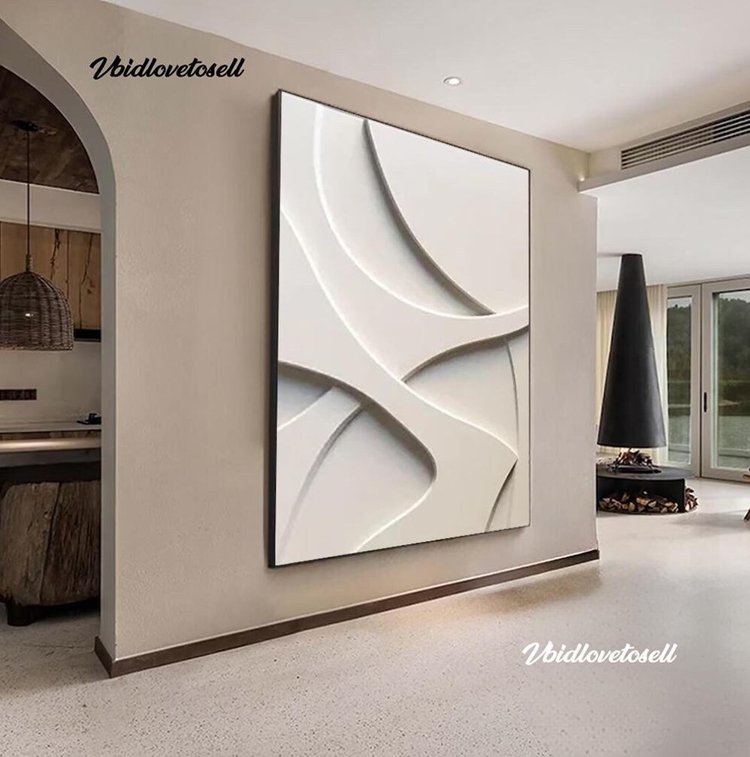 White Minimalist Textured Wall Decor 3d Vision Board, Large Beige Wood ...