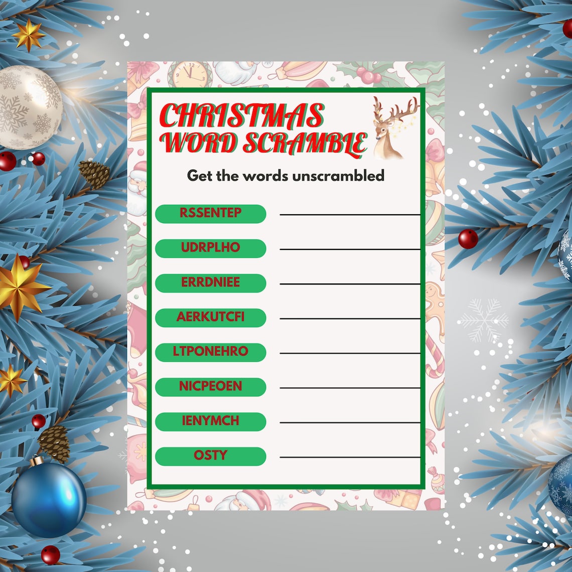 Christmas Word Scramble PRINTABLE for Adults and for Kids Holiday Party ...