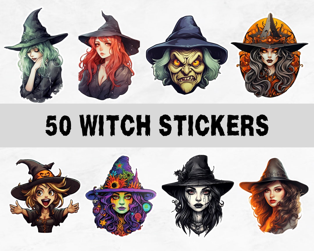 Witch Halloween Clipart Bundle, 50 PNG, Stickers, Halloween Decor ...