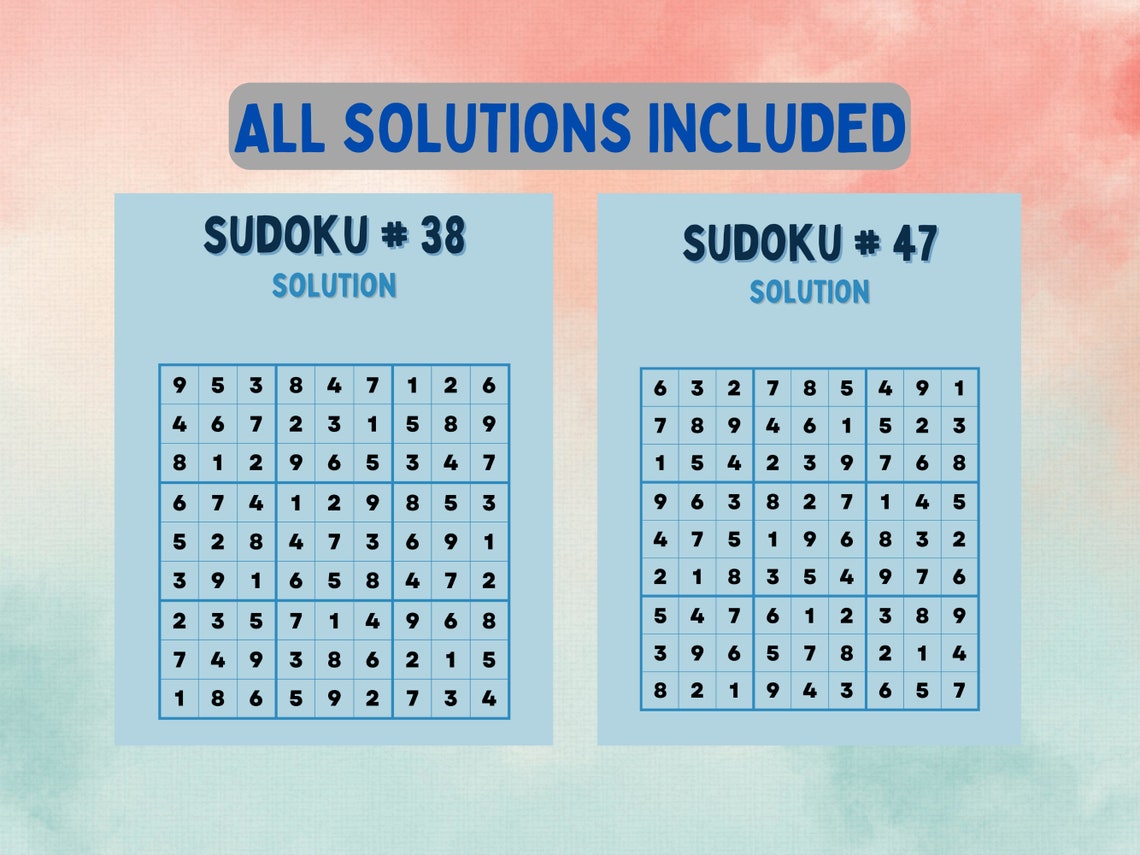 50 Easy Sudoku Puzzles for Seniors, Adults and Kids, Fun Printable ...