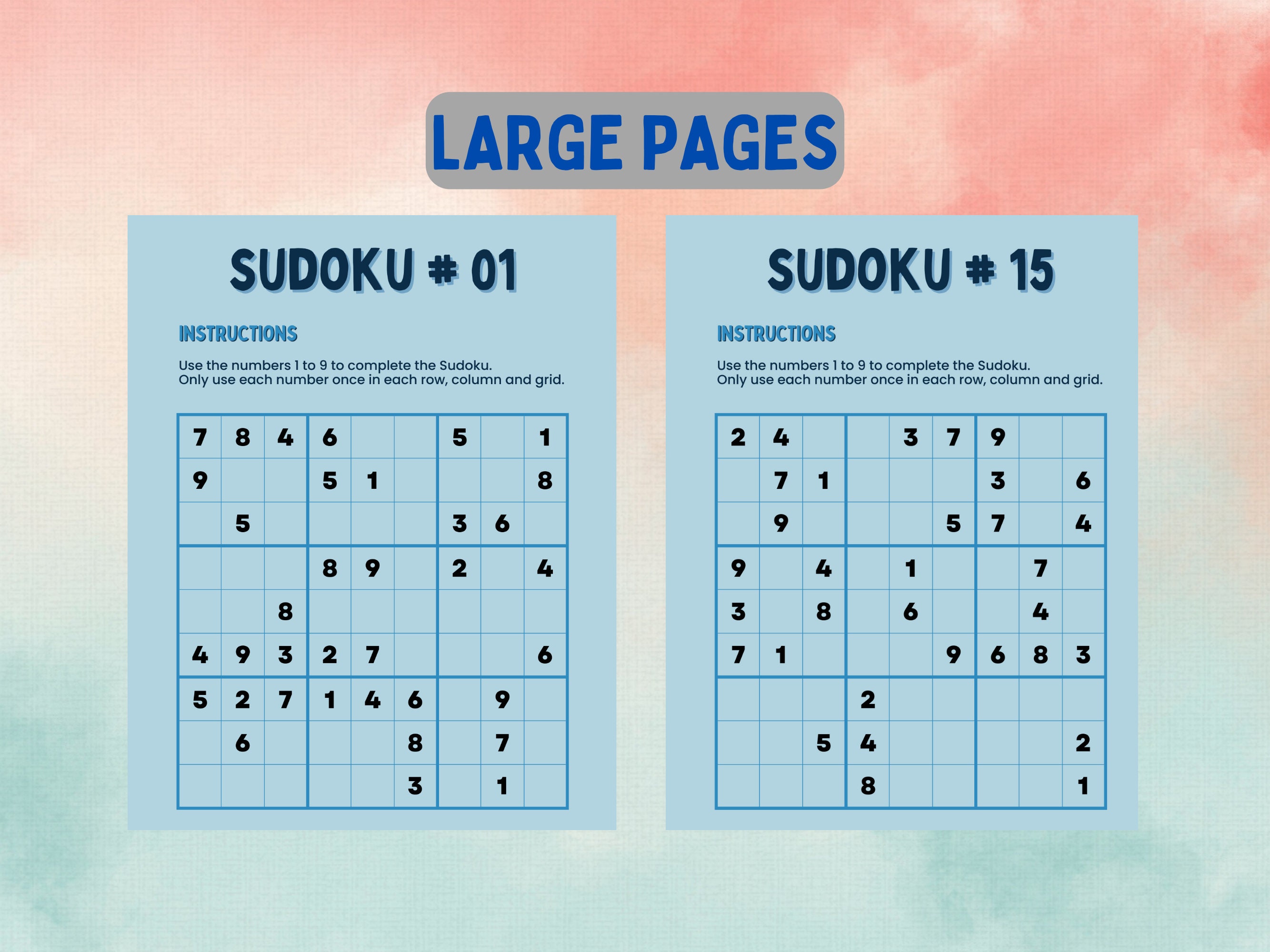 50 Easy Sudoku Puzzles for Seniors, Adults and Kids, Fun Printable ...