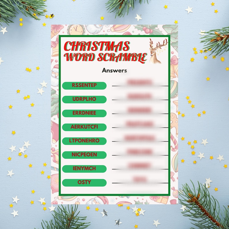 Christmas Word Scramble PRINTABLE for Adults and for Kids Holiday Party ...