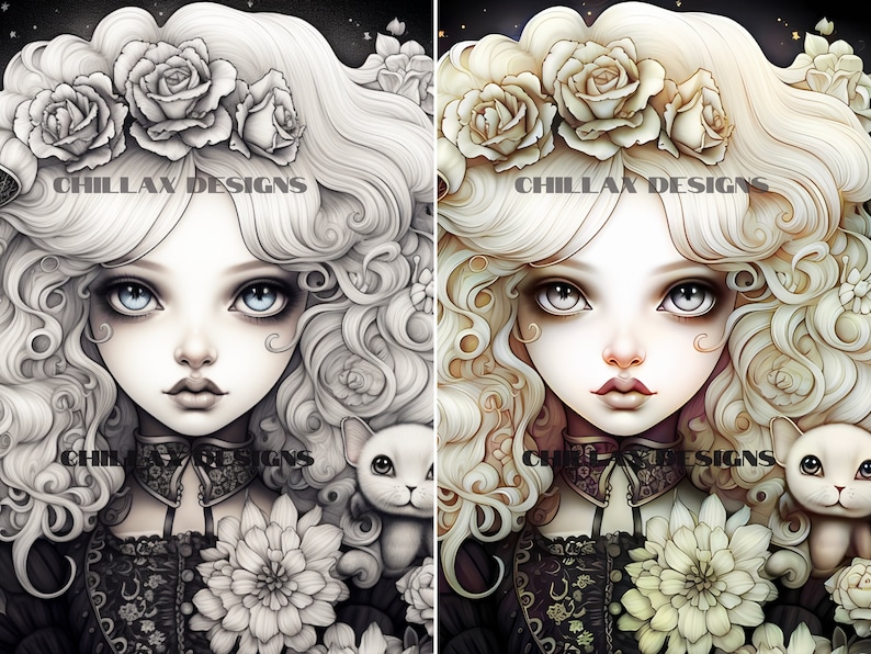 Gothic Coloring Pages for Adults PRINTABLE PAGES Grayscale Creepy ...