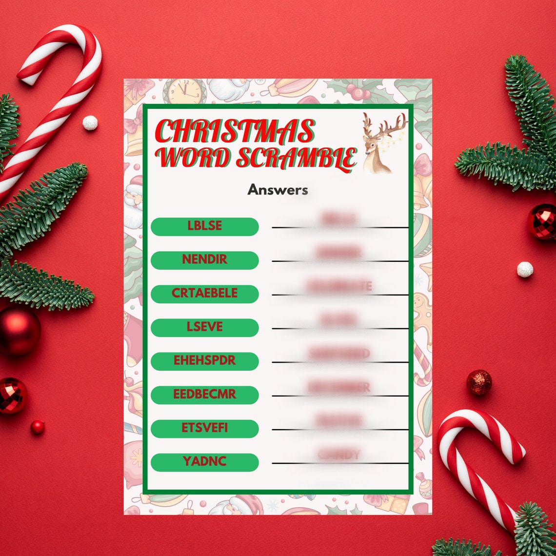 Christmas Word Scramble PRINTABLE for Adults and for Kids Holiday Party ...