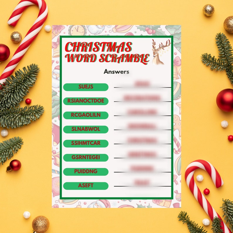 Christmas Word Scramble PRINTABLE for Adults and for Kids Holiday Party ...