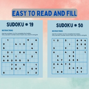 50 Easy Sudoku Puzzles for Seniors, Adults and Kids, Fun Printable ...