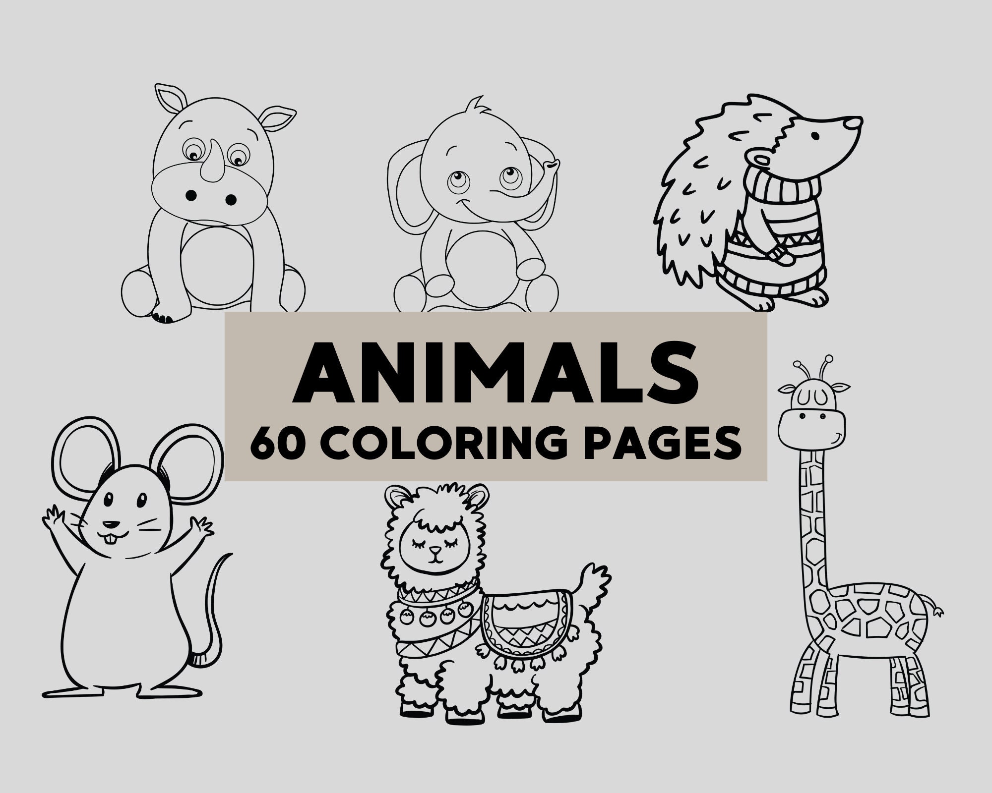 60 Animal Coloring Pages for Kids, Printable Kids Coloring Book ...