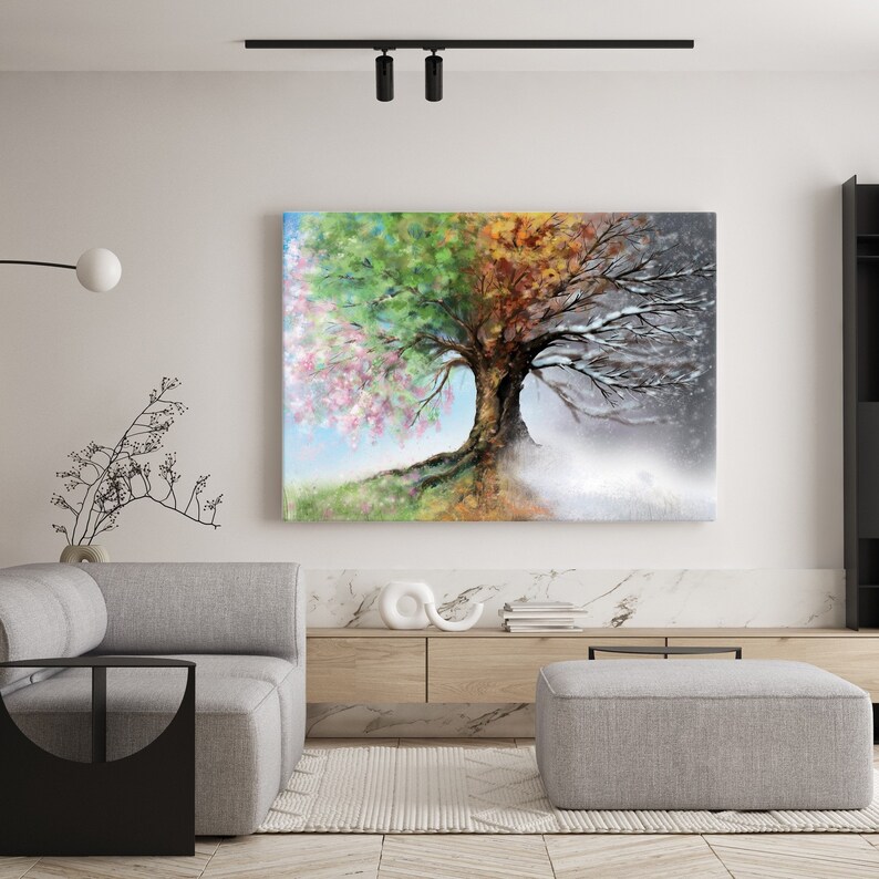 Four Seasons Tree Art,tree Canvas Painting,colorful Tree Decoration ...