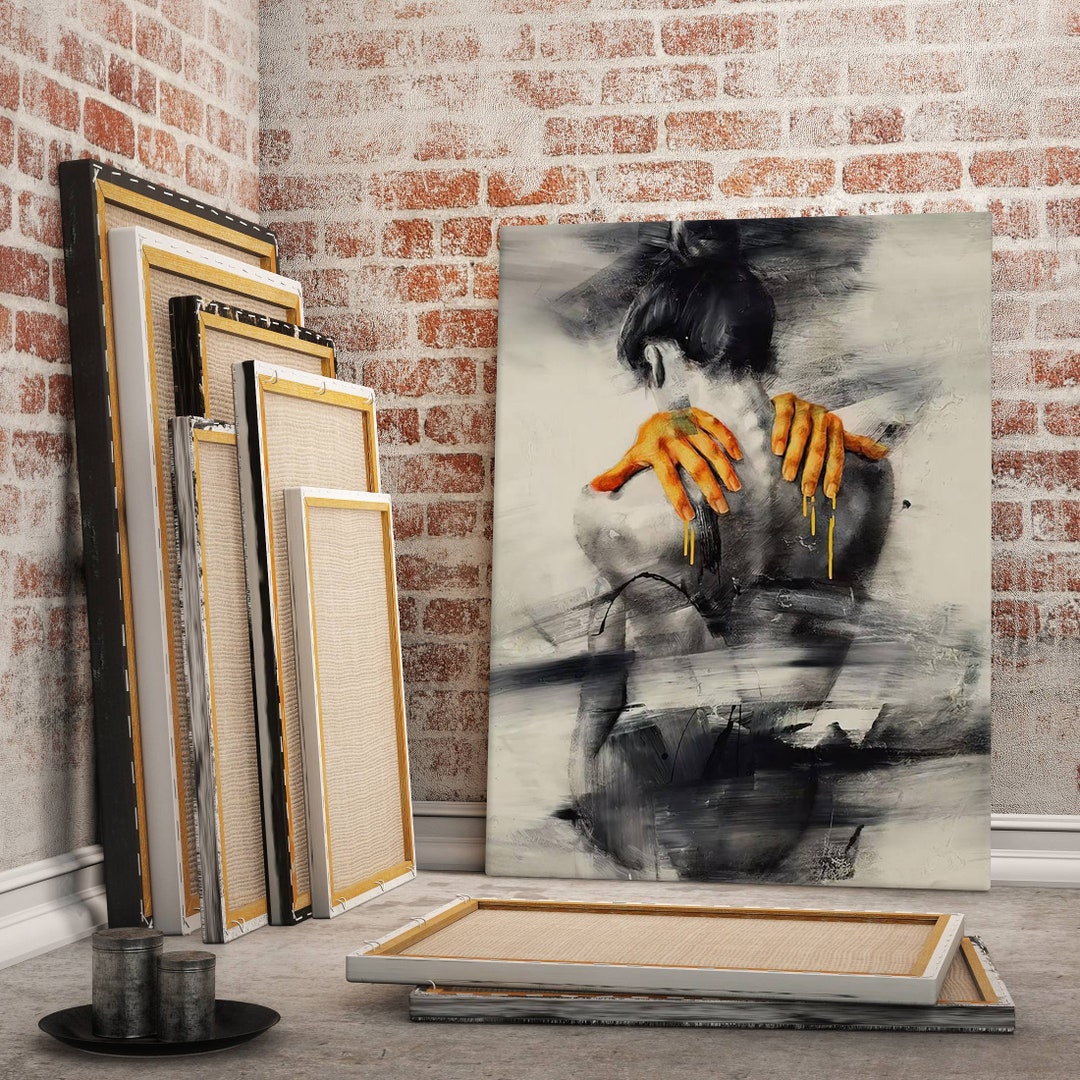 Orange Black and White Abstract Female Canvas Wall Art Painting,canvas ...