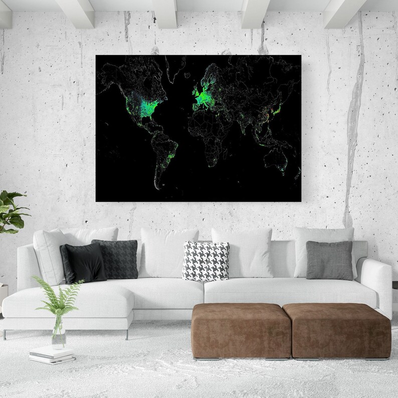 Digital Artwork World Map Canvas Wall Decor.modern Abstract Painting ...