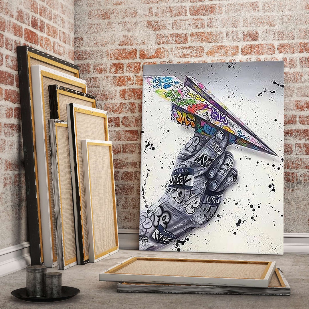 Graffiti Hand and Paper Airplane Canvas Wall Art Painting,graffiti Hand ...