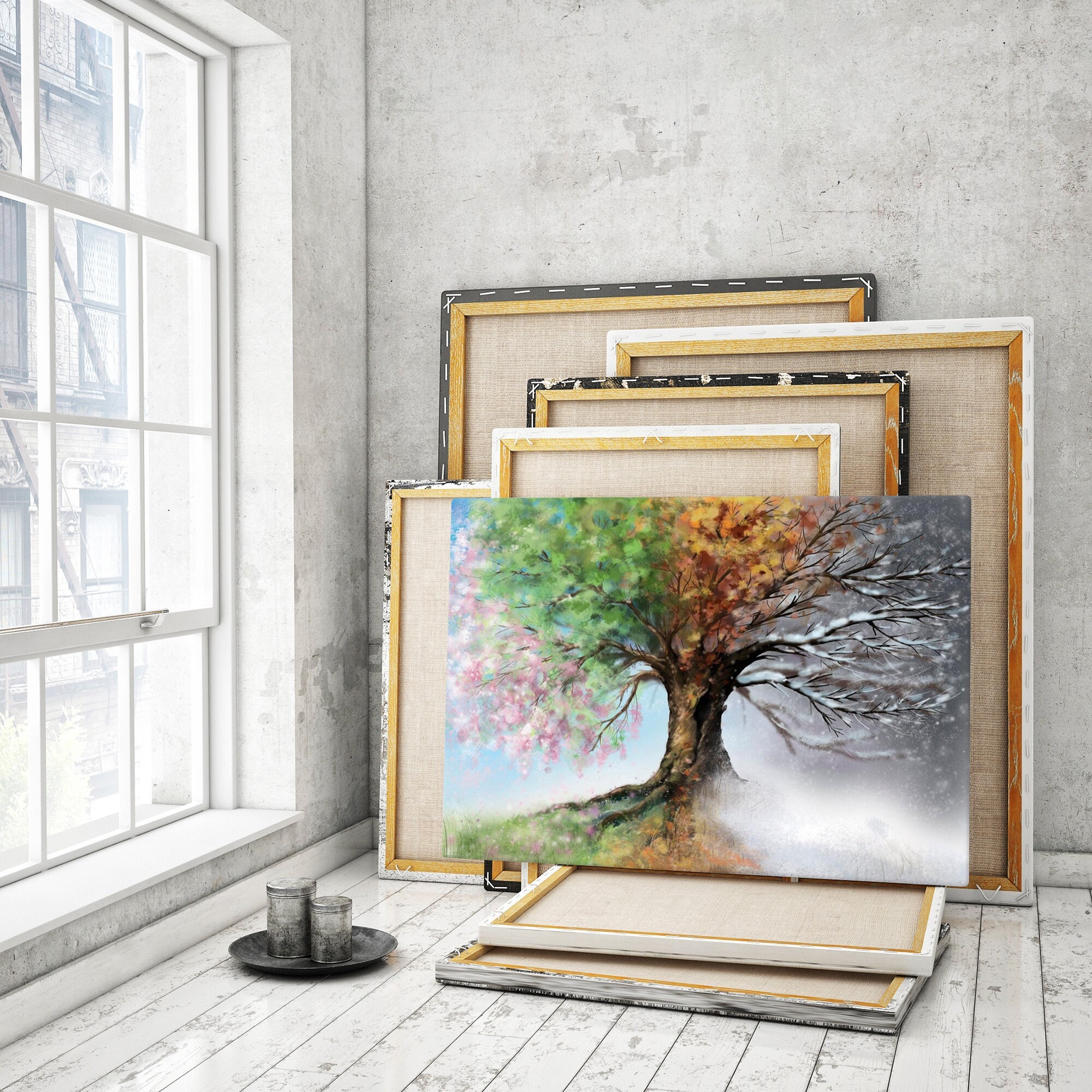Four Seasons Tree Art,tree Canvas Painting,colorful Tree Decoration ...