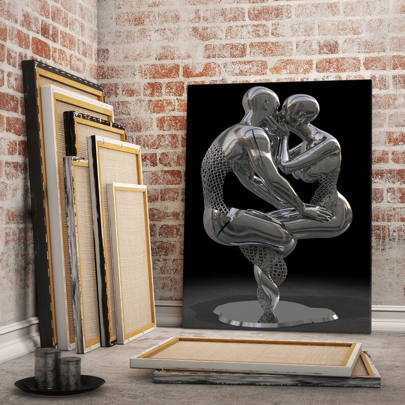 Silver Effect Love Hugging Couple Painting love Heart Wall - Etsy