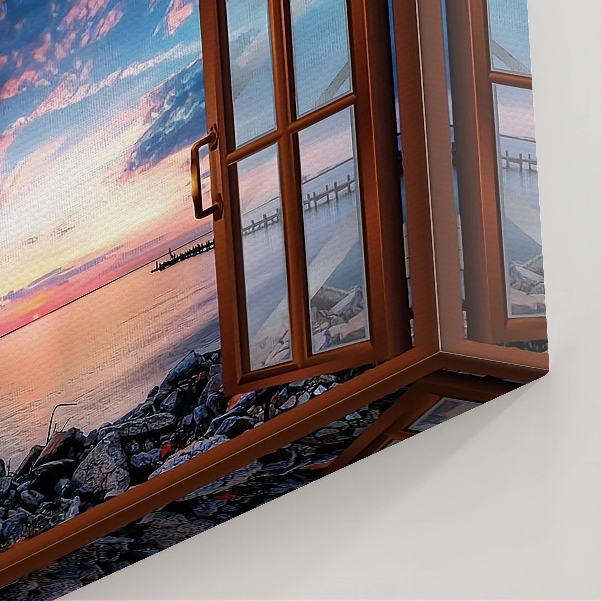 Sunset Window Canvas Wall Art,Sunset View Painting,Landscape Canvas ...