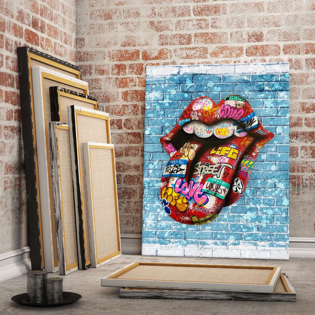 Graffiti Lips Red-blue Brick Modern Painting Wall Art Poster Print Home ...