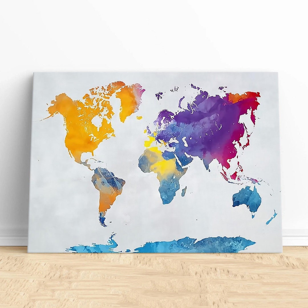 Painted World Map Canvas Wall Art,world Map Decoration,unique Map Art ...