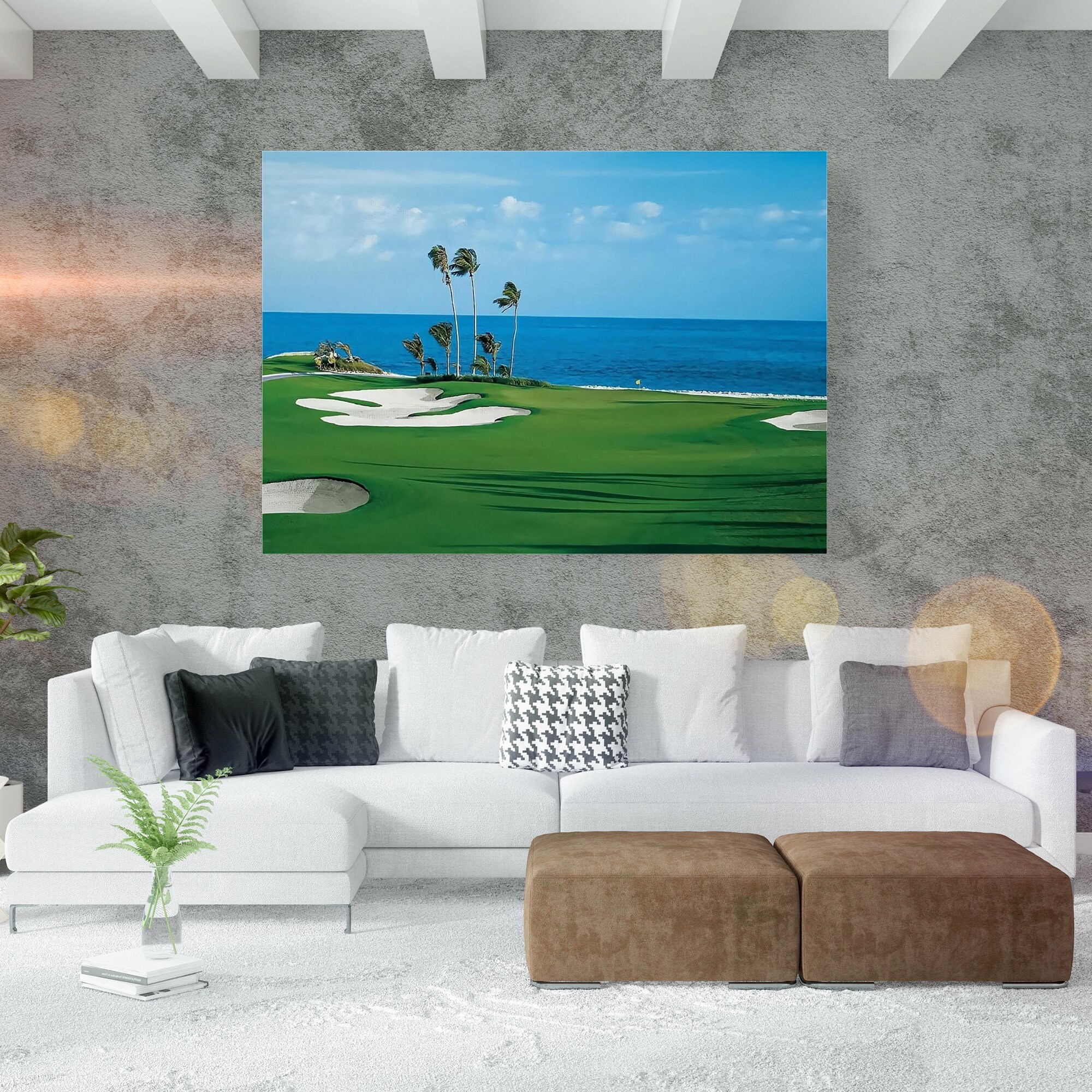 Golf Hole in a Grass Ocean View Canvas,serene Coastal Golf Scene,golf ...