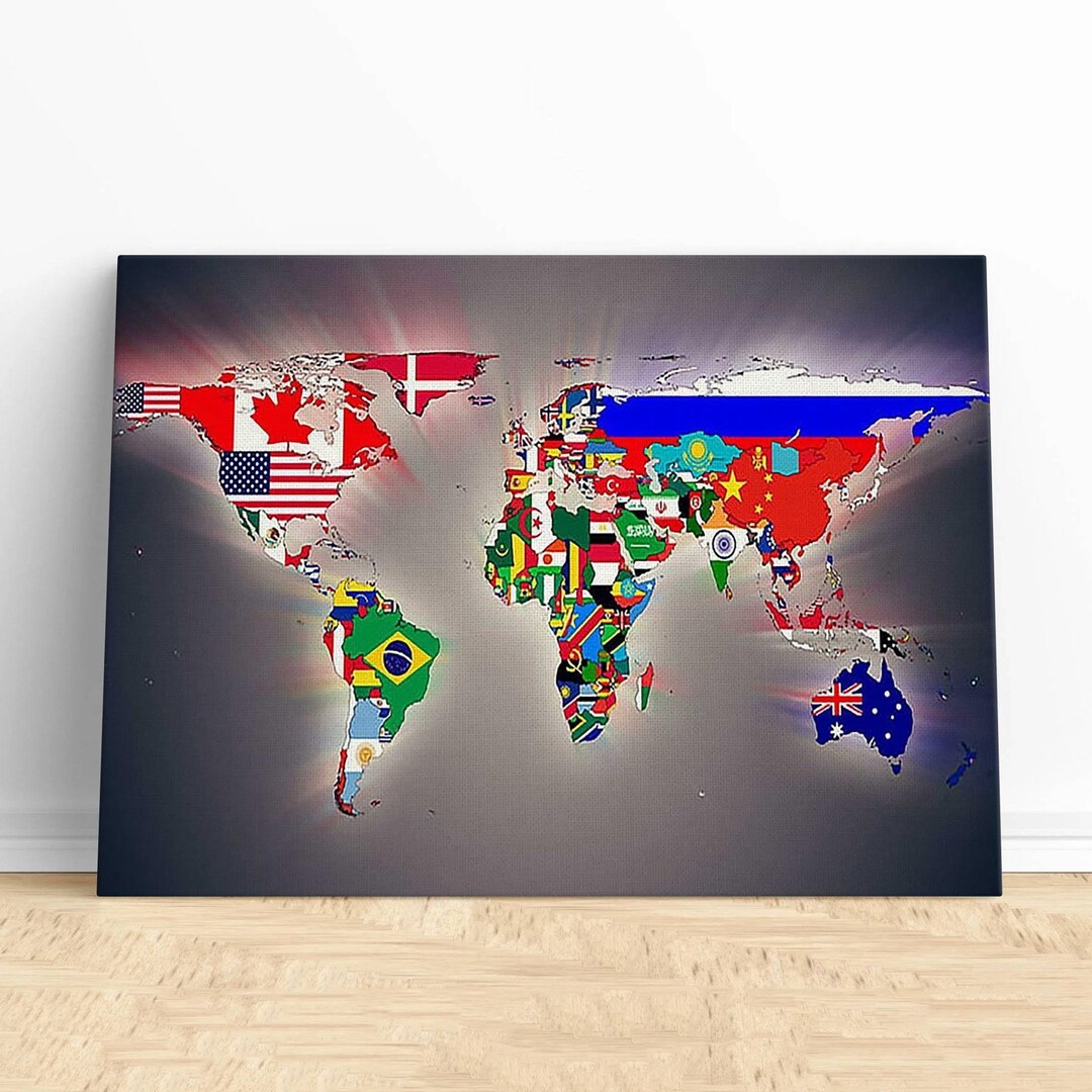 Country World Map Canvas,flag Map Wall Decor,global Unity Map Art ...
