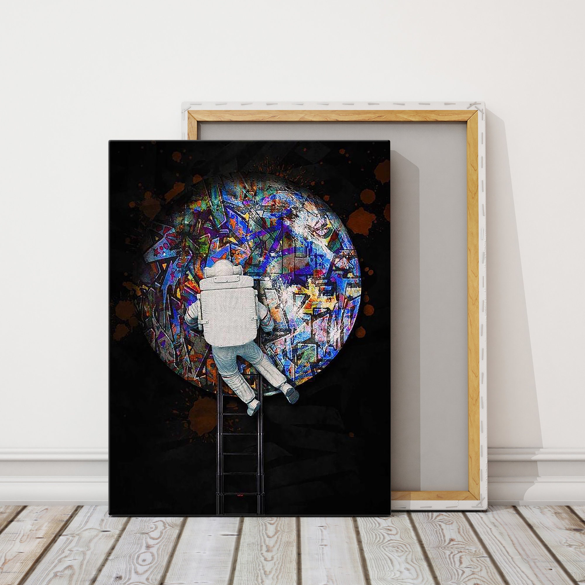 Astronaut and Lunar Wall Painting Art Design, Canvas Wall Art ...