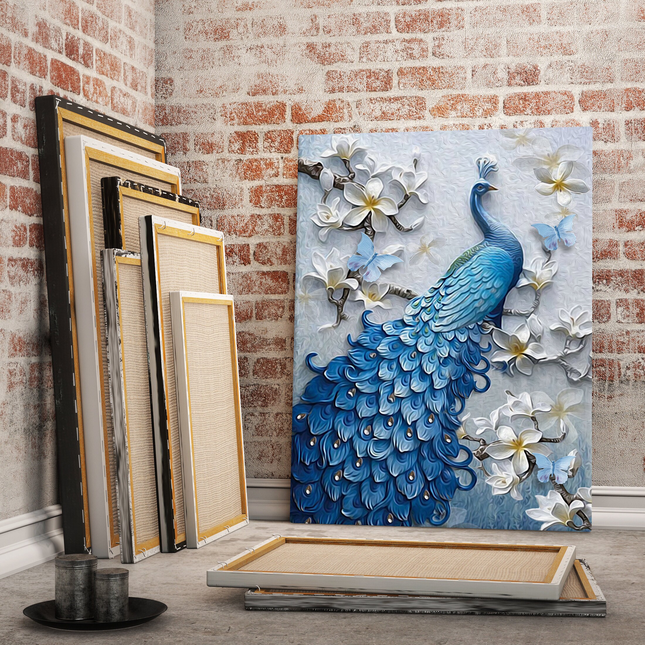 Peacock Canvas Art Painting Blue Peacock Canvas Print Wall - Etsy