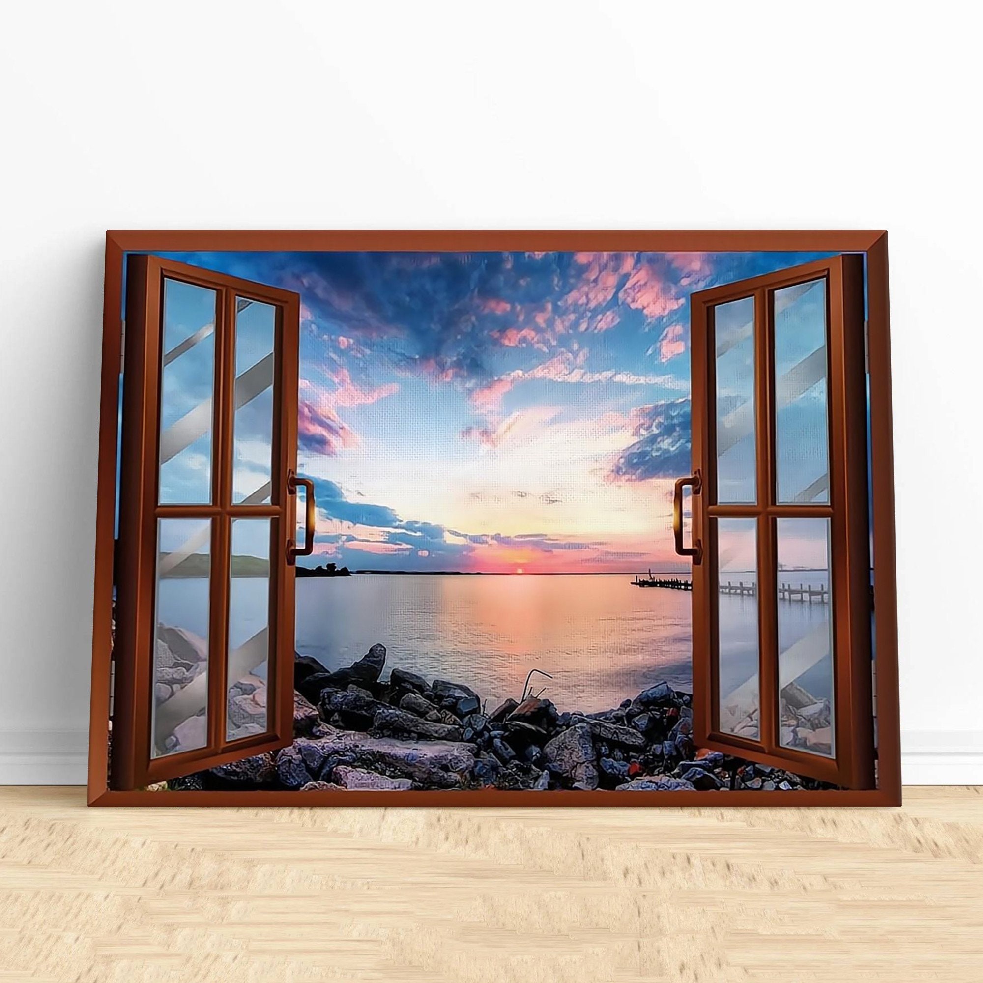 Sunset Window Canvas Wall Art,Sunset View Painting,Landscape Canvas ...