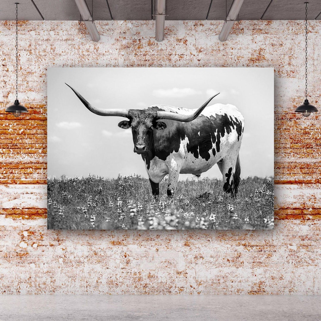 Texas Longhorn Toile Wall Art, Noir et Blanc, Bull Art, Western Decor ...