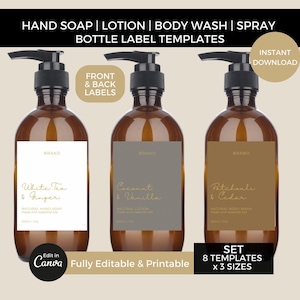Minimalistic Hand Soap Bottle Labels Template Editable, Hand Wash Body ...