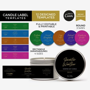 Editable Candle Tin Labels Template Canva, Modern Candle Label Stickers ...