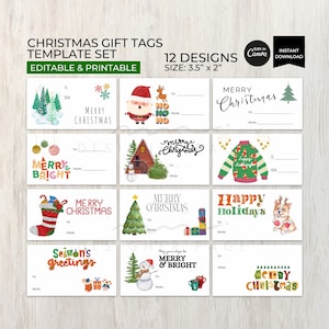 Christmas Gift Tags Template Canva Editable, Printable Holiday Gift Tag ...
