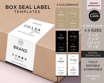 Box Label Template Editable Canva, Mailer Box Seal Label Stickers ...