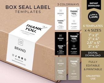 Box Seal Labels Template Editable Canva, Mailer Box Label Stickers ...